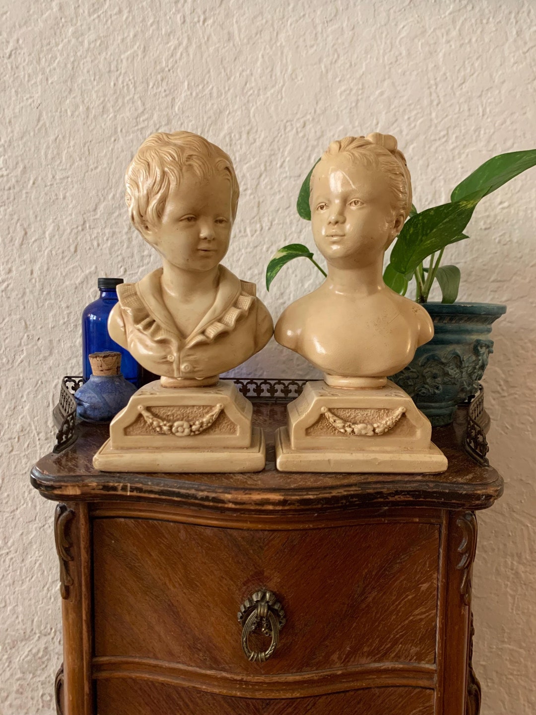 Vintage Alexander Backer Victorian Boy and Girl Bust Chalkware Bookends ...