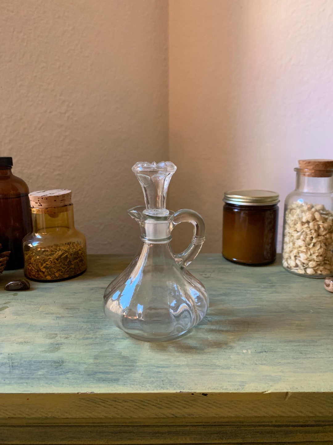 Small Bulbous Glass Decanter Bottle With Stopper - Etsy