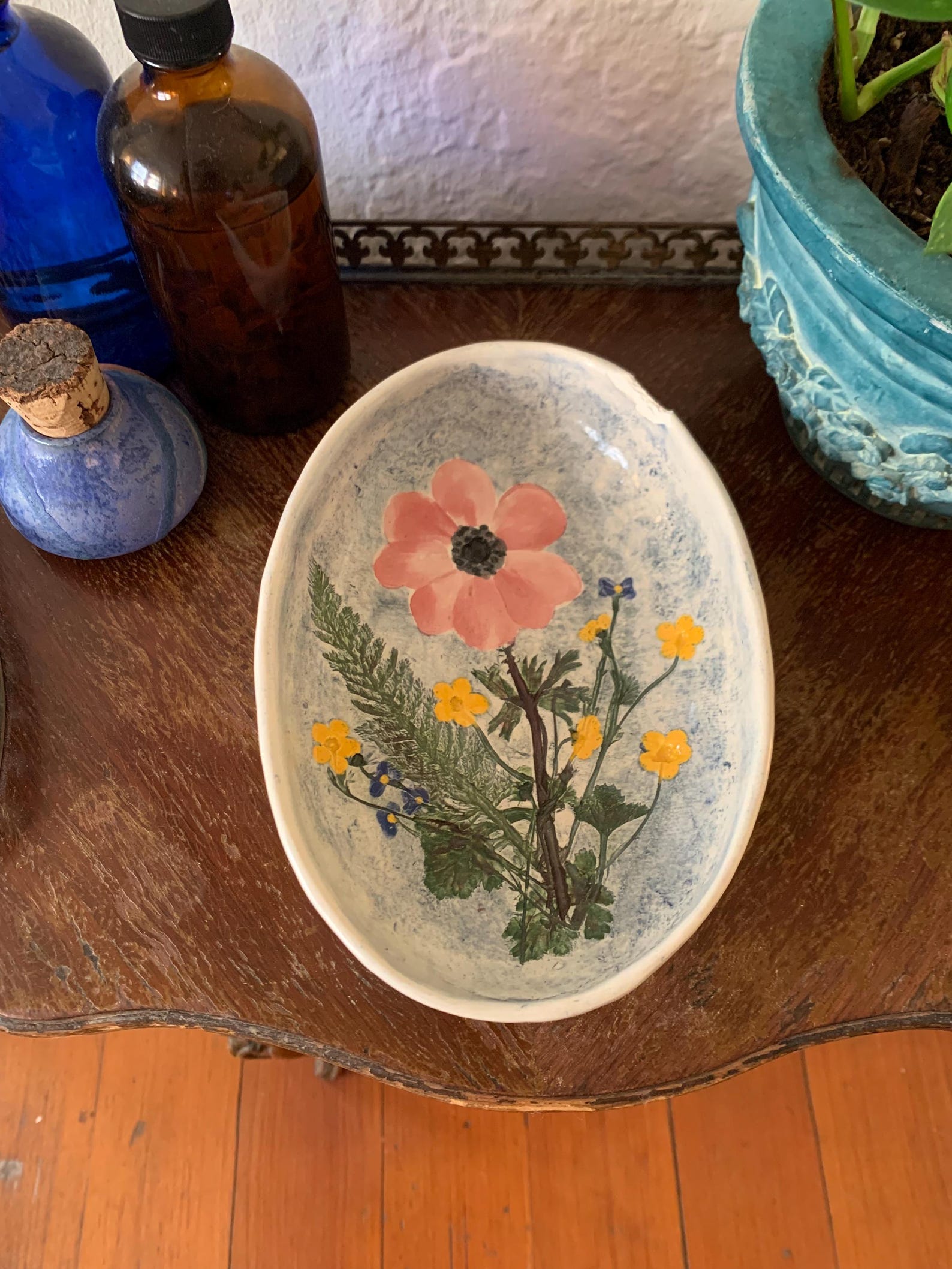 Vintage 1988 Salt Marsh Pottery Handpainted Pressed Flower Botanical ...