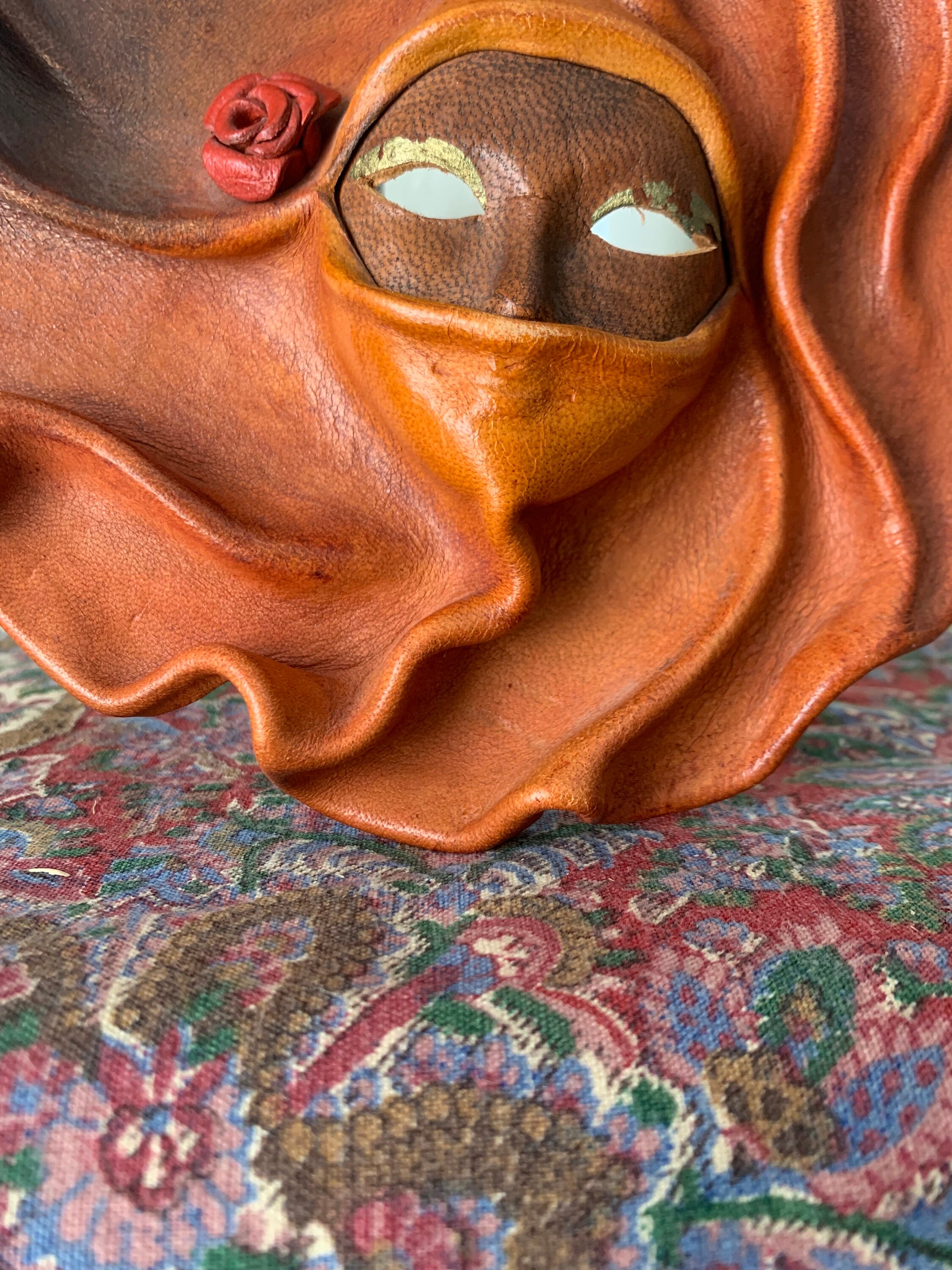 Orange Red Mini Leather Art Deco Mask Handmade Wall Decor - Etsy