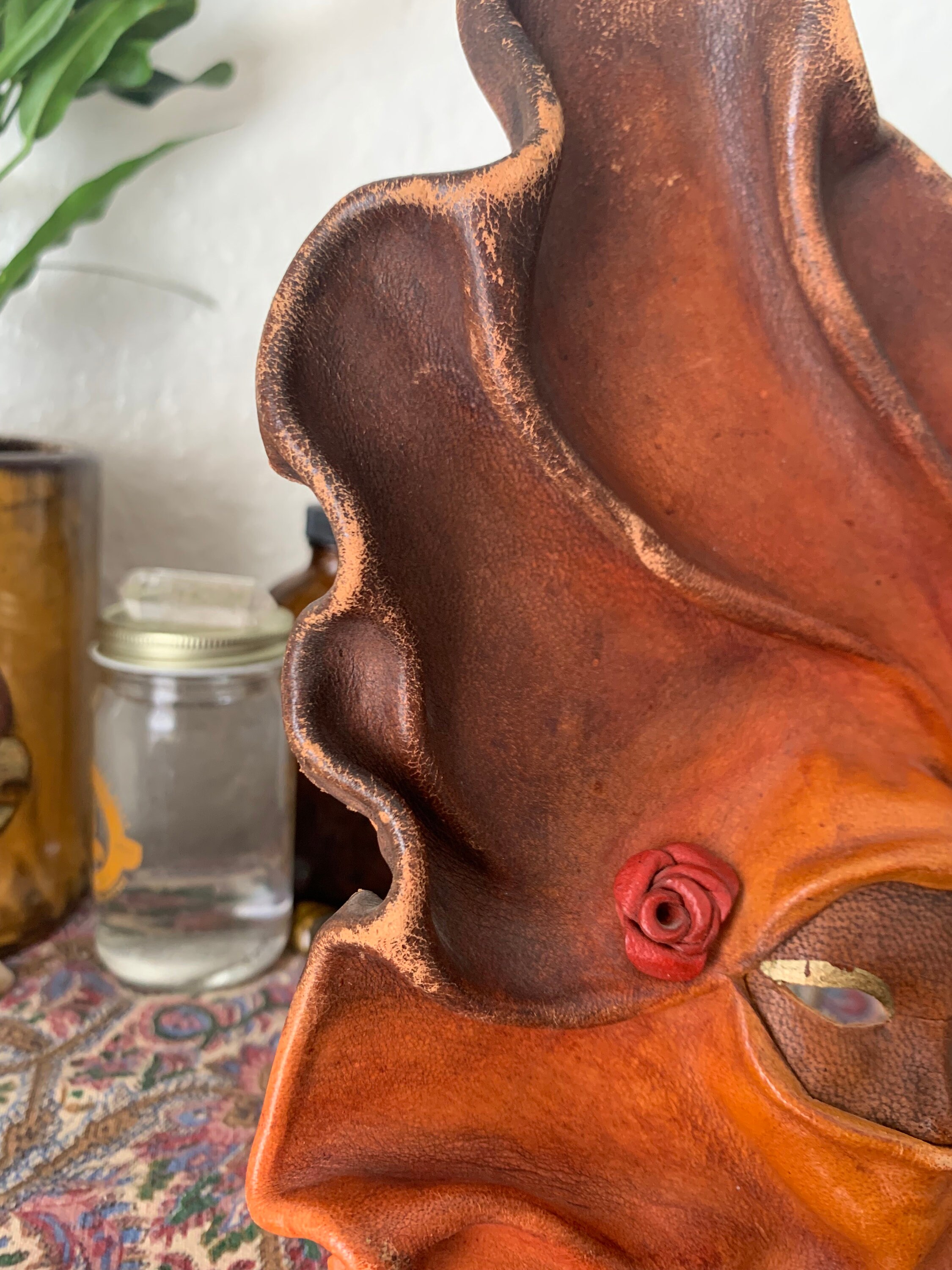 Orange Red Mini Leather Art Deco Mask Handmade Wall Decor - Etsy