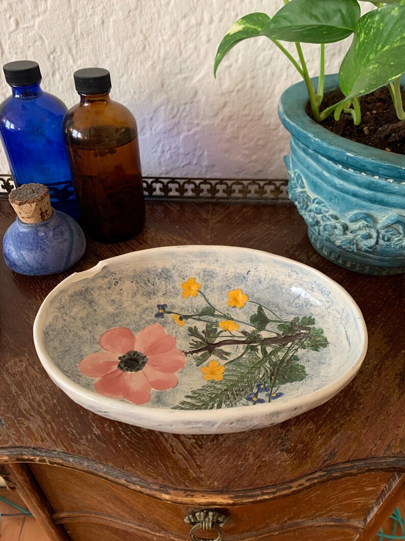 Vintage 1988 Salt Marsh Pottery Handpainted Pressed Flower Botanical ...