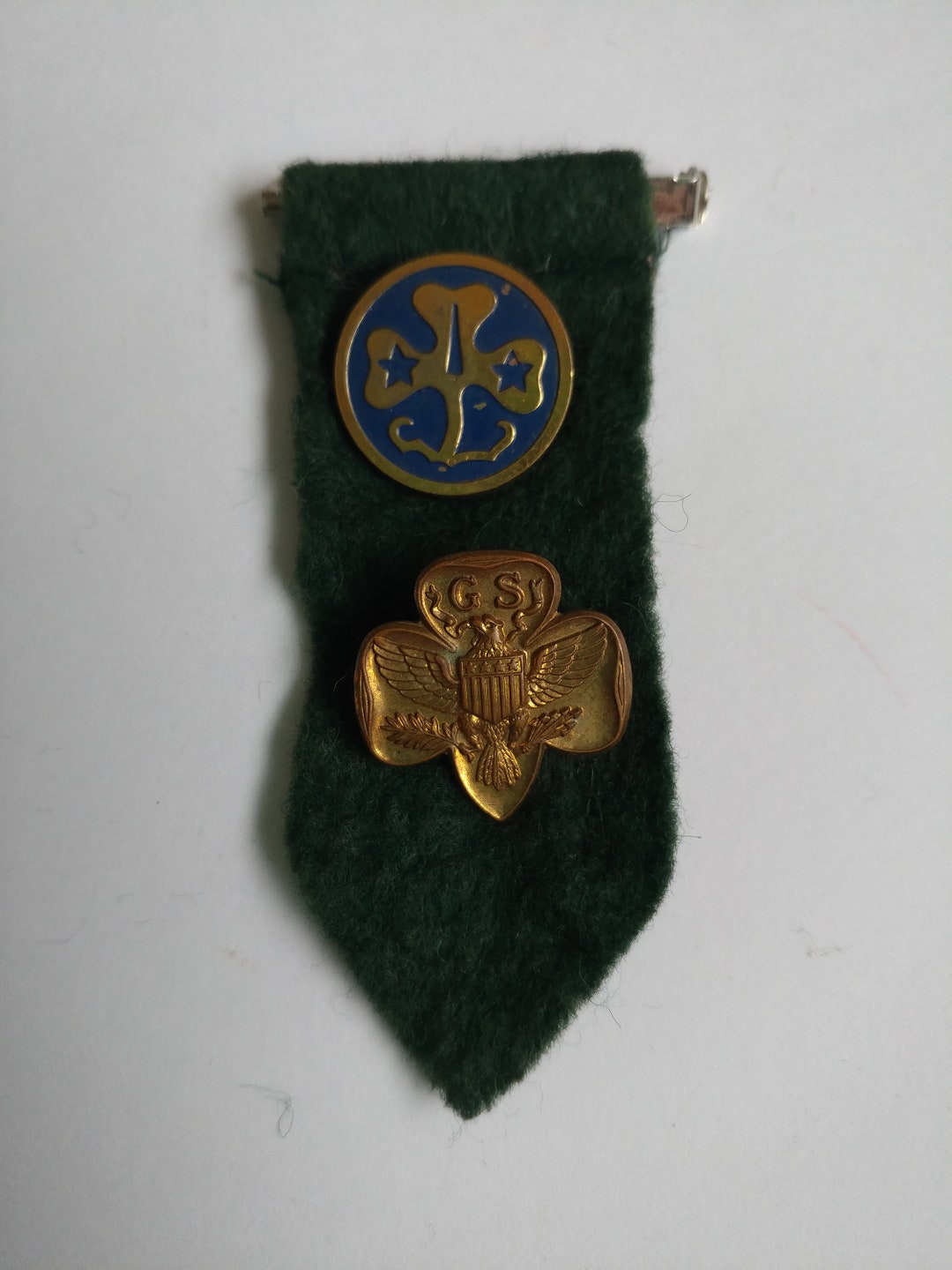 Girl Scout Membership Pins on Green Felt Cloth Pin - Etsy