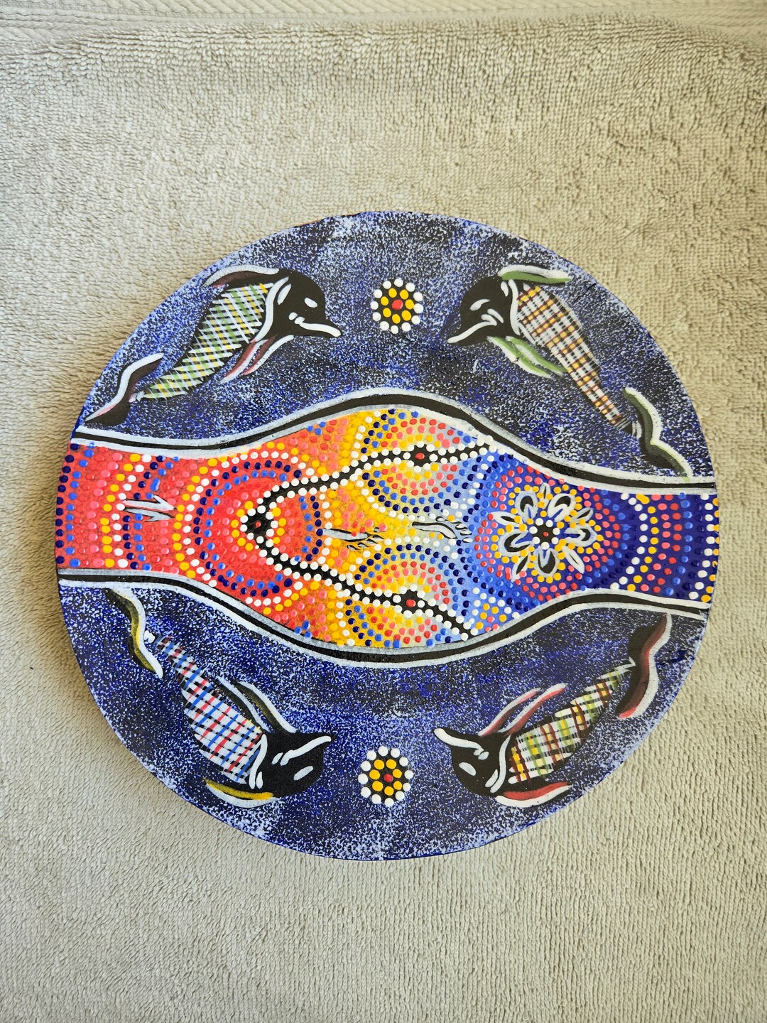 David Roo Dryden Hand Painted Wood Plate With Dolphins - Etsy