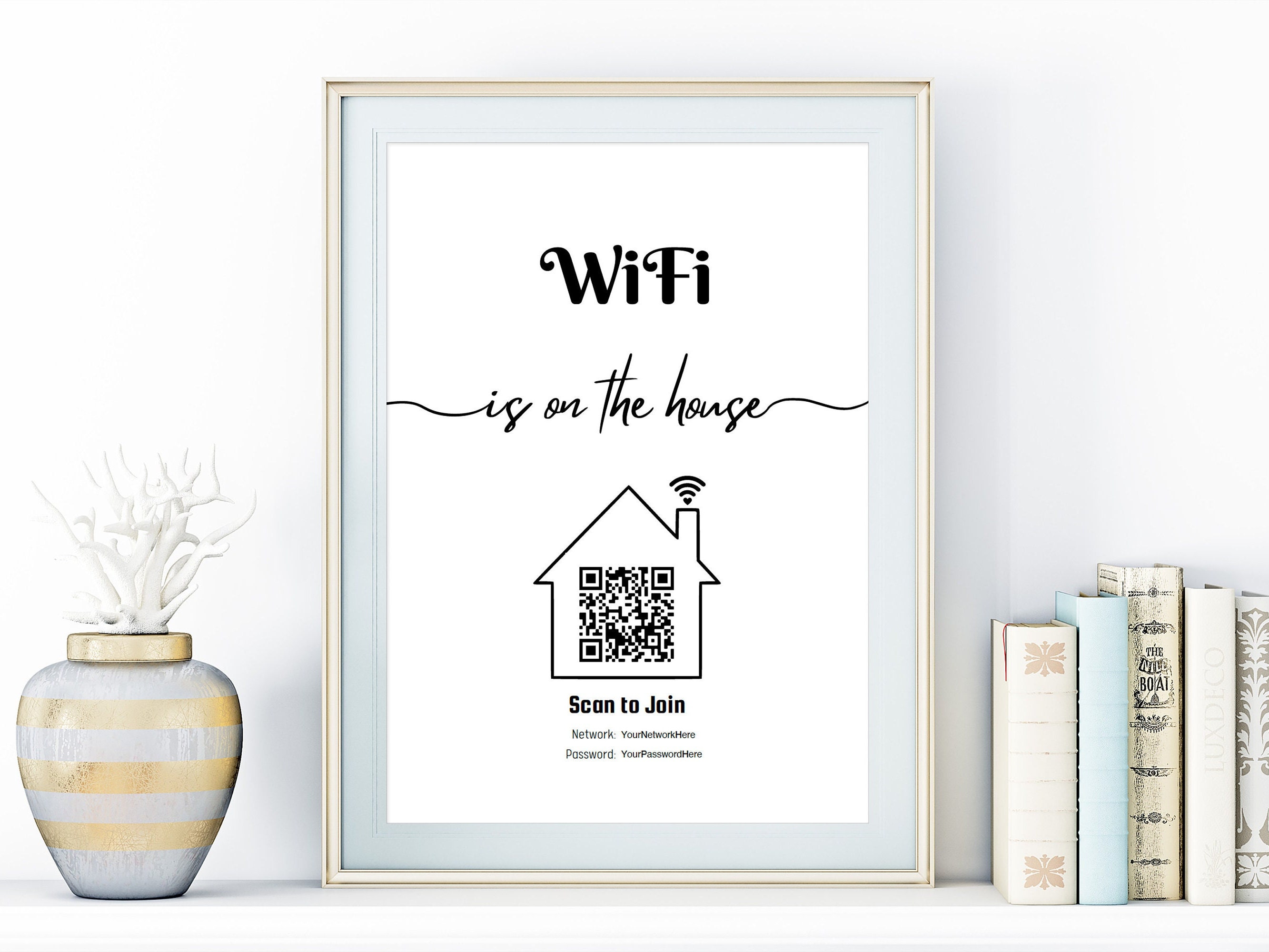 On the House, Editable Wifi Sign, Wifi QR Code, Customizable Wifi ...