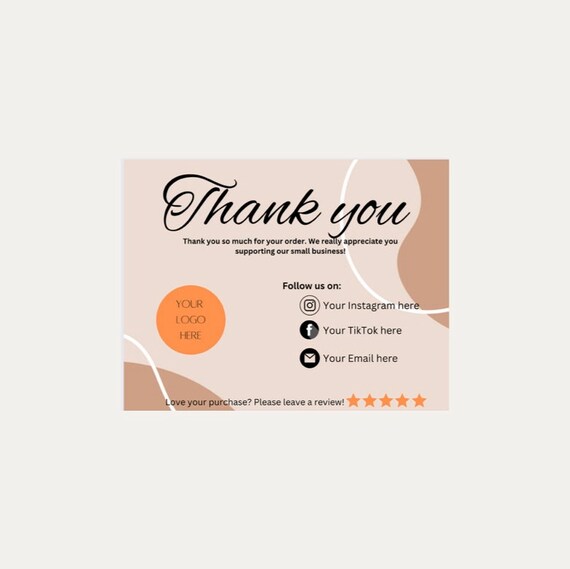 Thank You Card Editable Template / Printable / Instant - Etsy