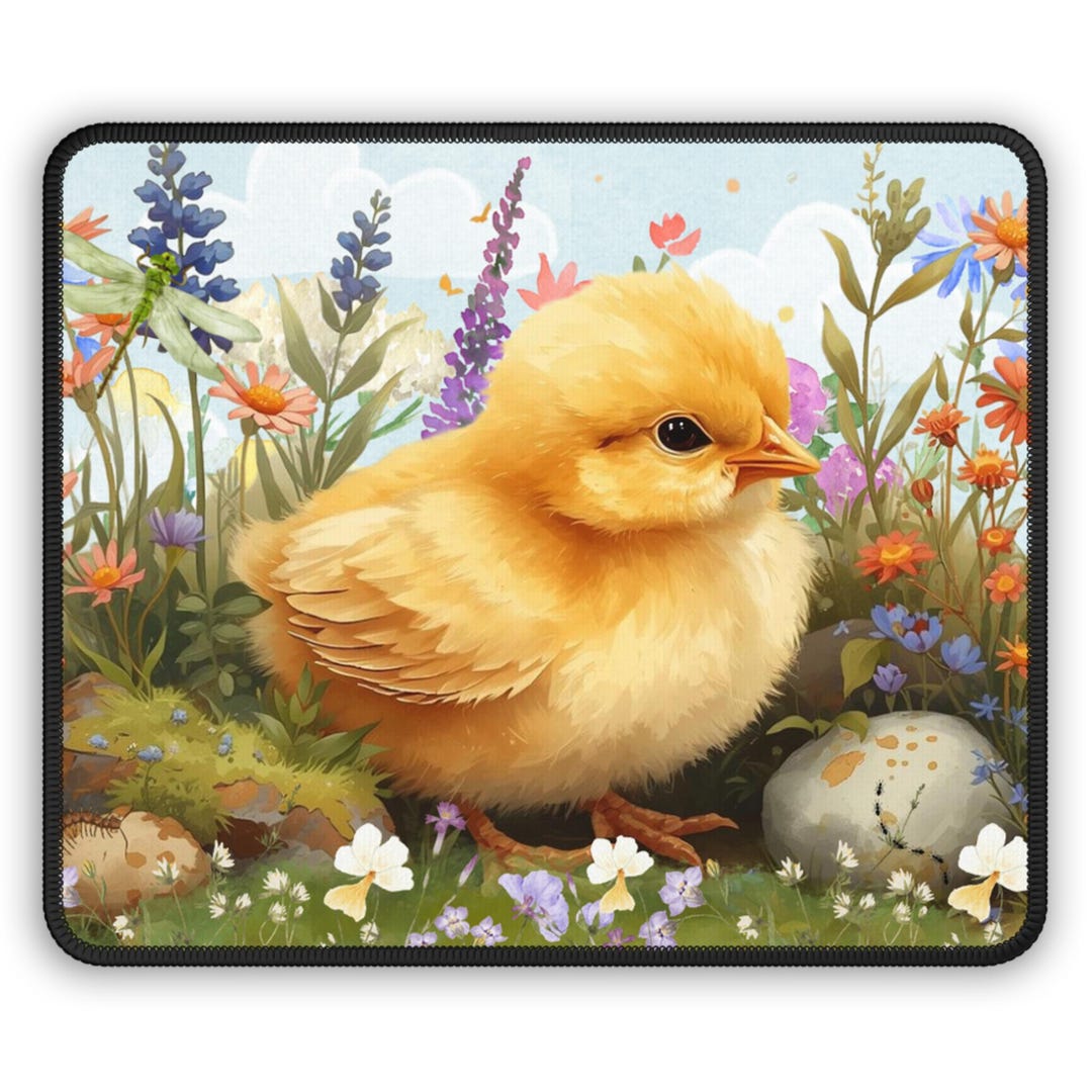 Fluffy Chick Illustration Gaming Mouse Pad | Spring Floral - Etsy