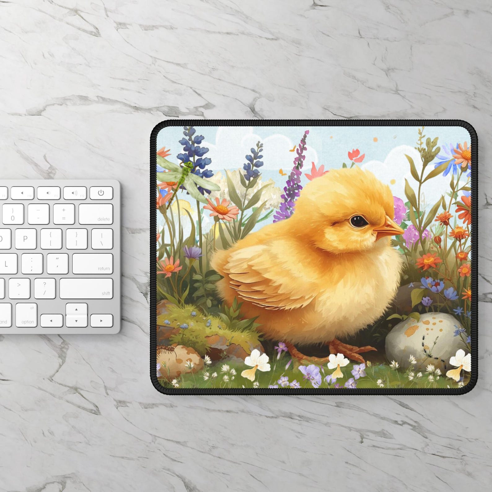 Fluffy Chick Illustration Gaming Mouse Pad | Spring Floral - Etsy