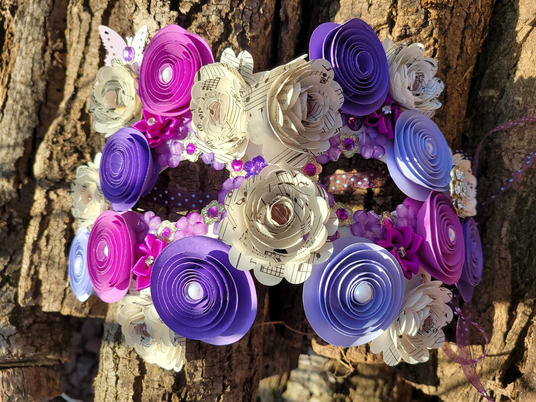 Masquerade Mask With Purple Paper Flowers and Music Sheet Paper Flowers ...