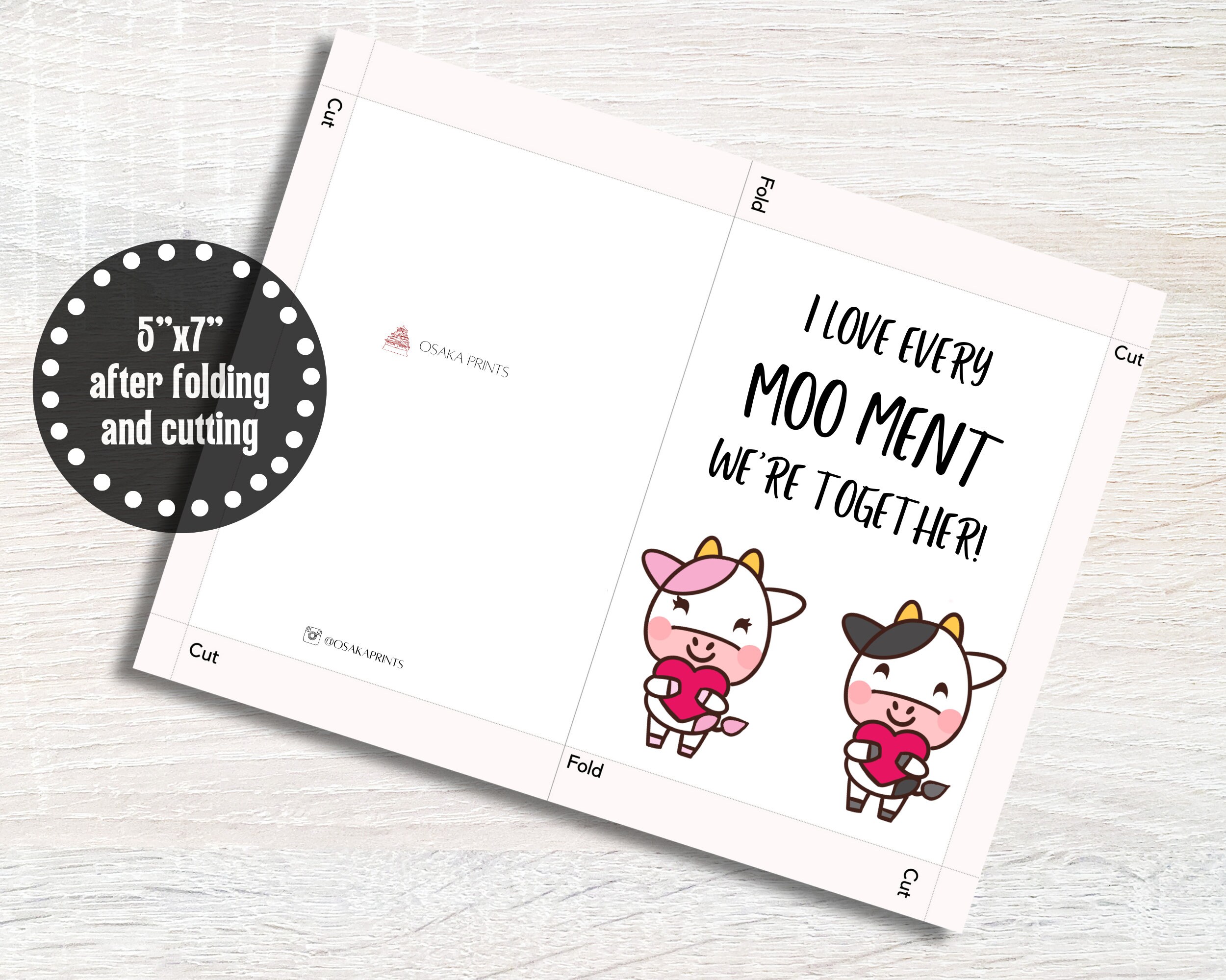 Printable Pun Card, Downloadable Pun Card, Pun Cow Card, Love Pun Card ...