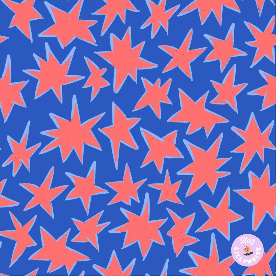 Hand-drawn Stars Seamless Pattern, Red and Blue Stars Pattern ...
