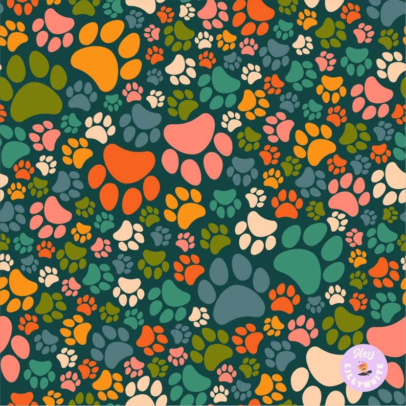 Retro Paw Print Seamless File, Seamless Paw Print, Cat Paw, Dog Paw ...