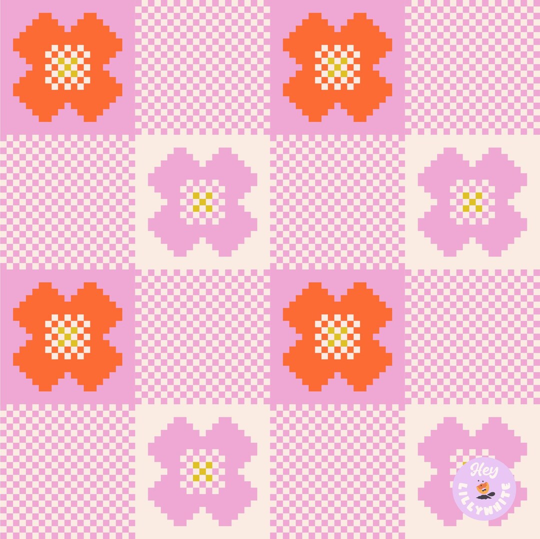Pixel Checkered Flowers Seamless Repeat Pattern, Pixel Art, Pixel ...