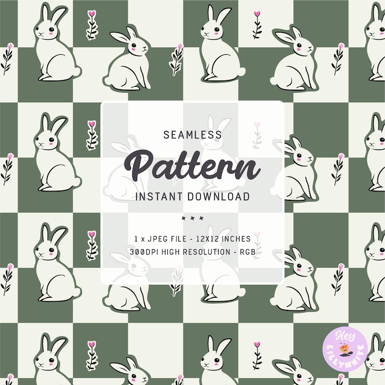 Olive and Washed Lime Rabbit Seamless Pattern, Rabbit Digital Download ...
