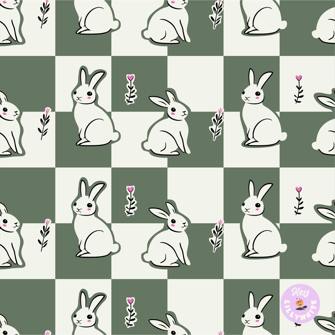 Olive and Washed Lime Rabbit Seamless Pattern, Rabbit Digital Download ...