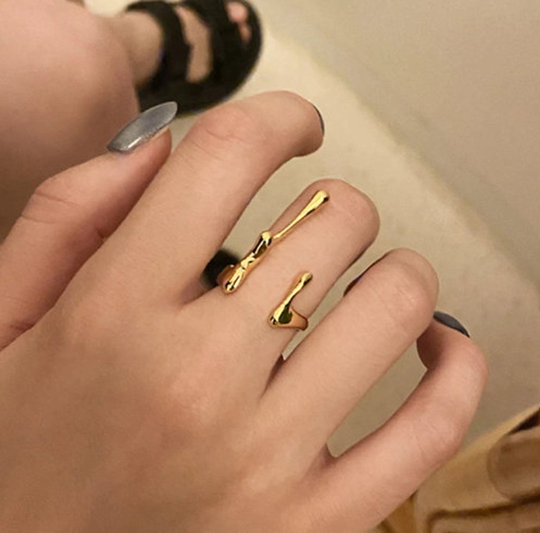 Women's Gold Drip Design Geometric Shape Ring Adjustable Geometric Ring Minimalistic Jewelry for ...