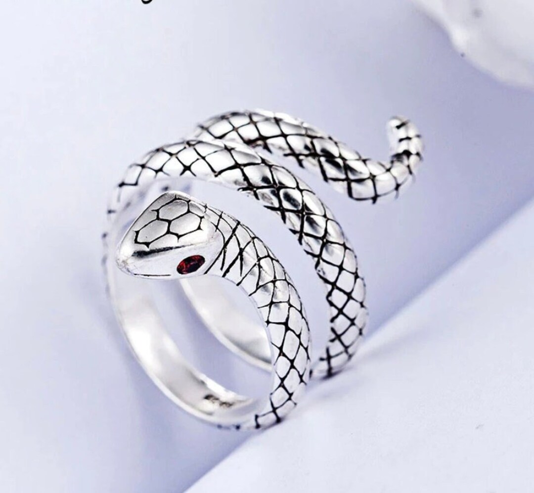 Women's Silver Red Crystal Snake Eyes Twist Adjustable Ring Ruby Animal ...