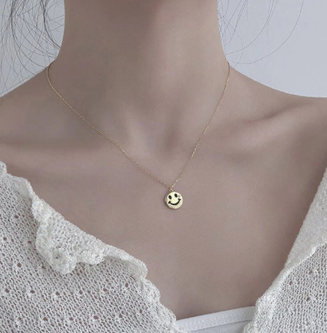 Gold New Happy Smiley Face Chain Necklace for Women Trendy Gifts for ...