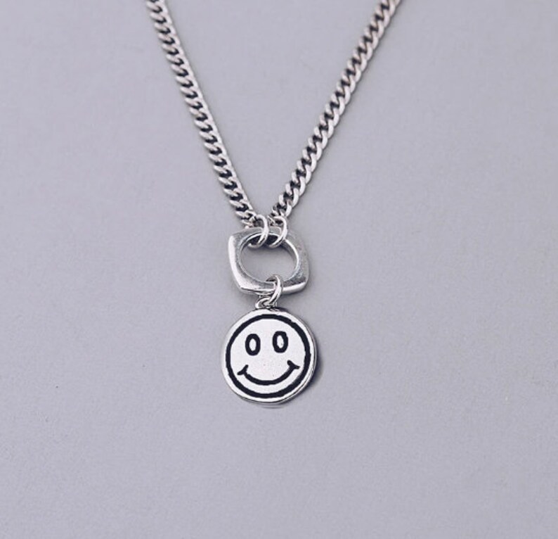 Vintage Silver Happy Smiley Face Chain Necklace for Women Trendy Gifts ...