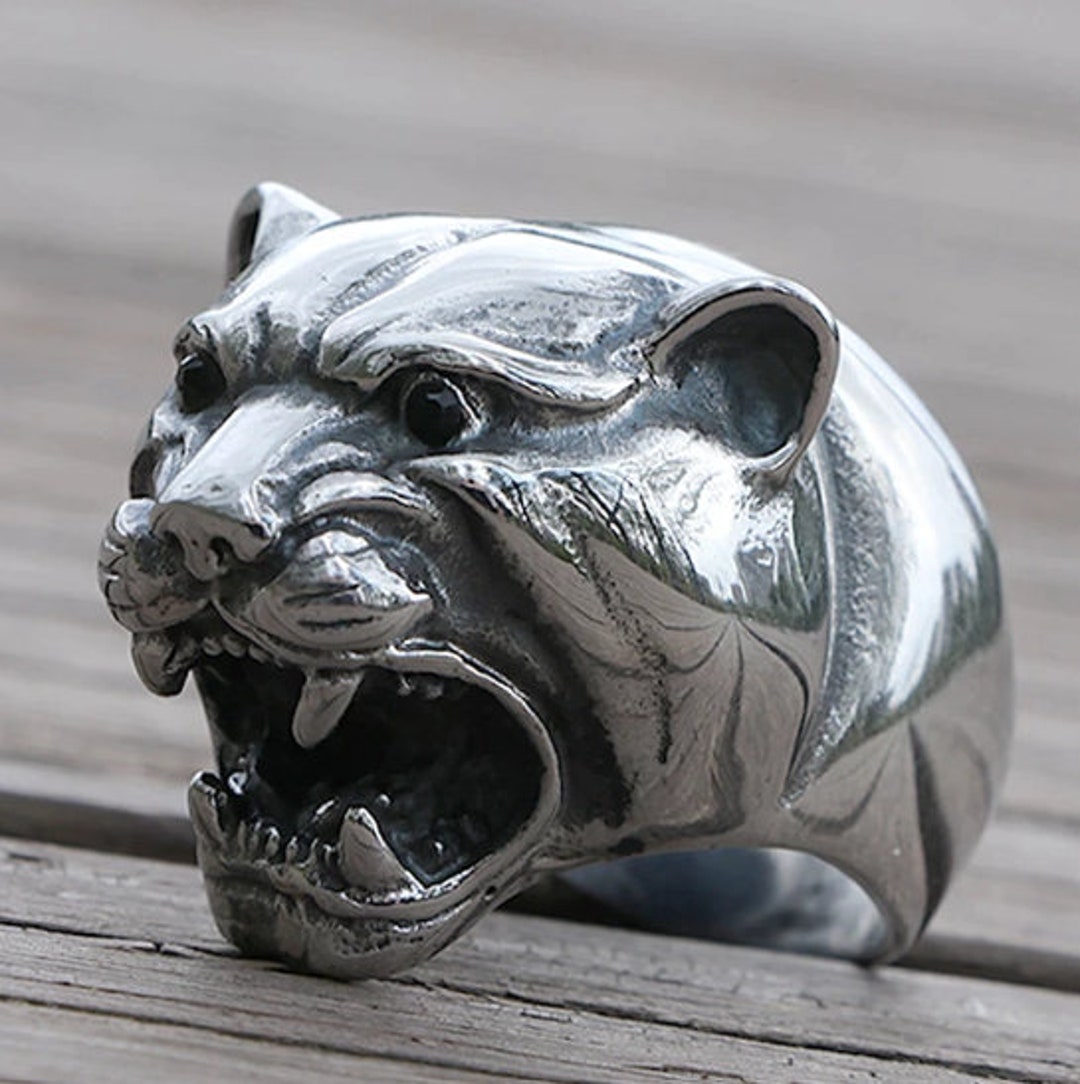 Mens Silver Jaguar Head Nordic Ring Viking Engraved - Etsy