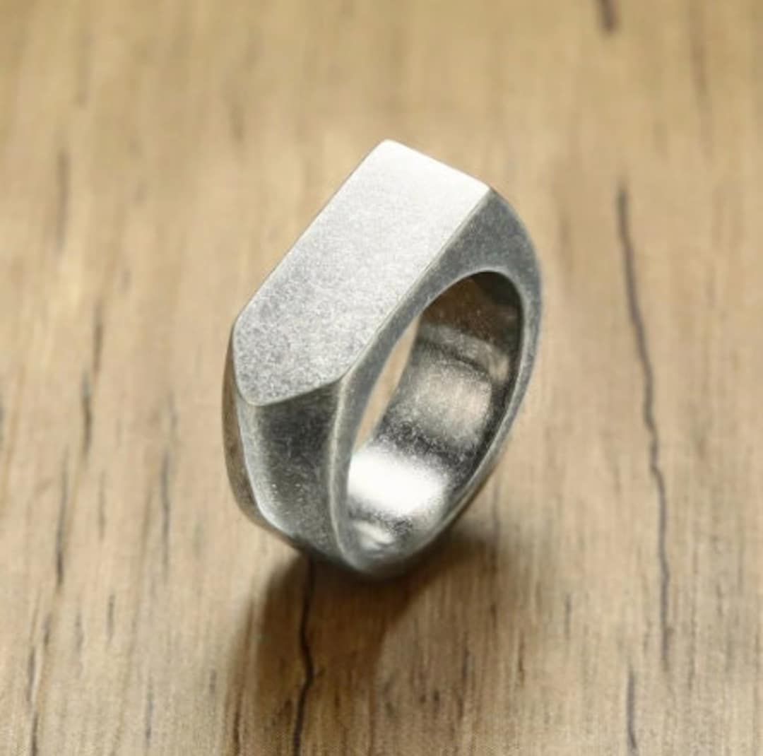 Mens Grey Oxidised Flat Top Signet Ring Grey/gold/silver - Etsy