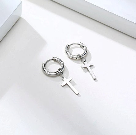 Stainless Steel Gold/silver Cross Minimalist Hoop Huggie Dangle ...