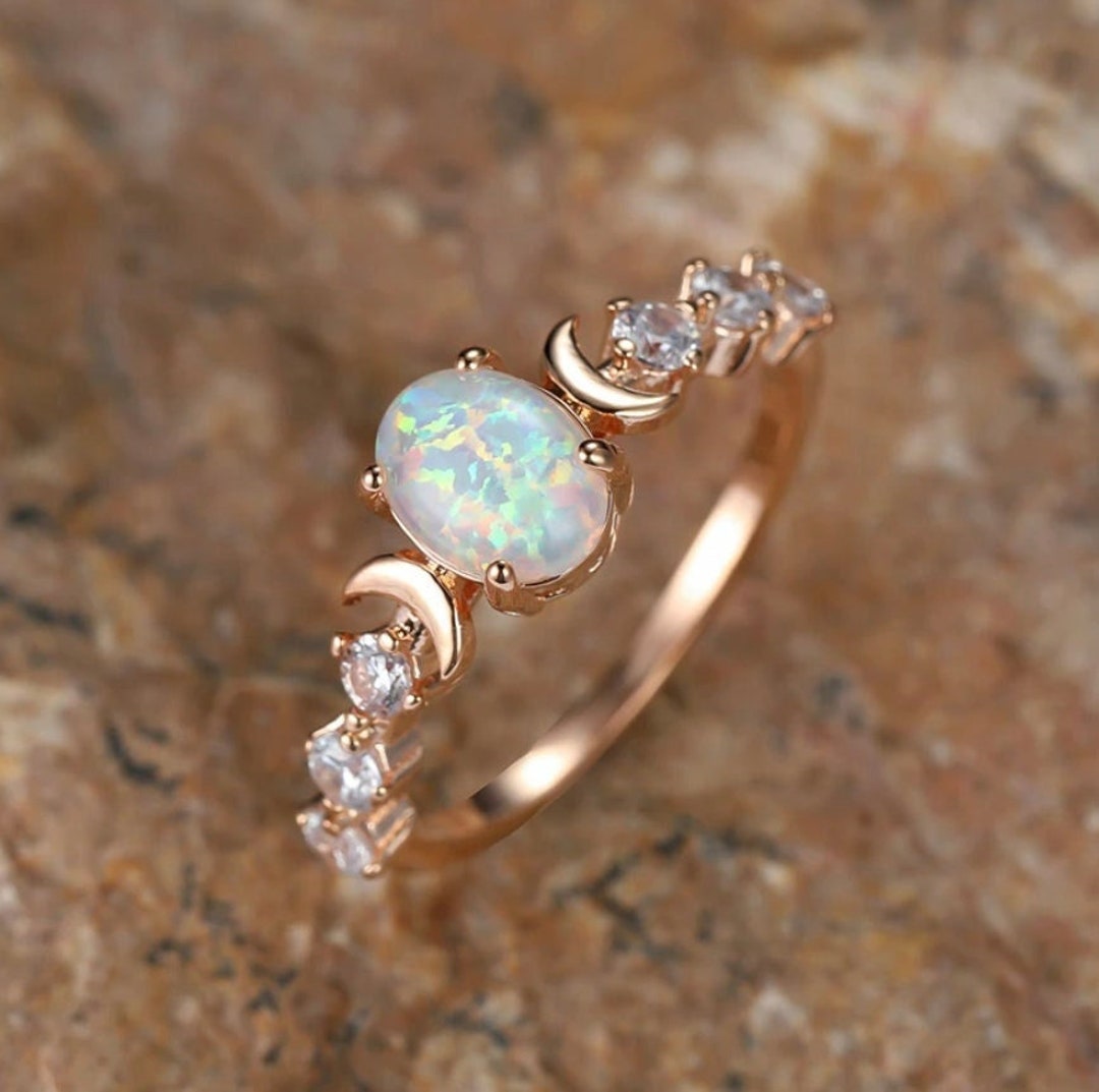 Women's Boho Fire Opal Rose Gold Dainty Crystal Gemstone - Etsy Australia