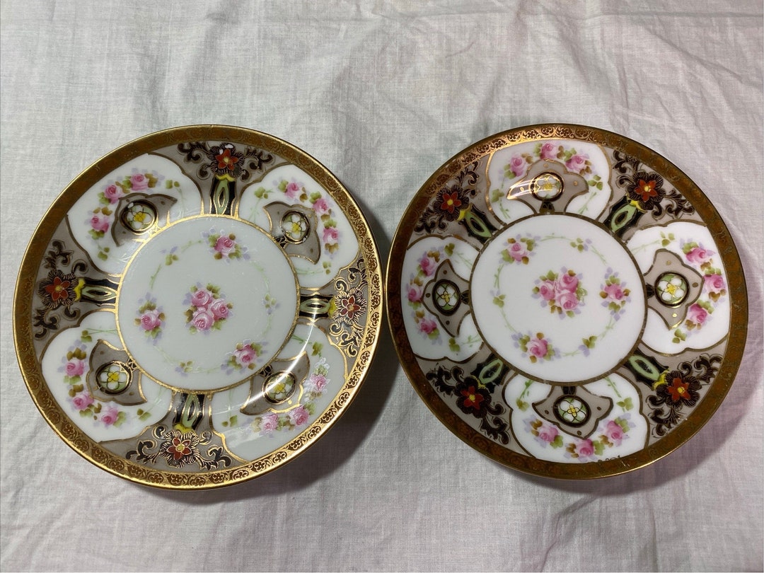 Antique Hand Painted Nippon Japanese Gilt Floral Porcelain 6” Plates ...