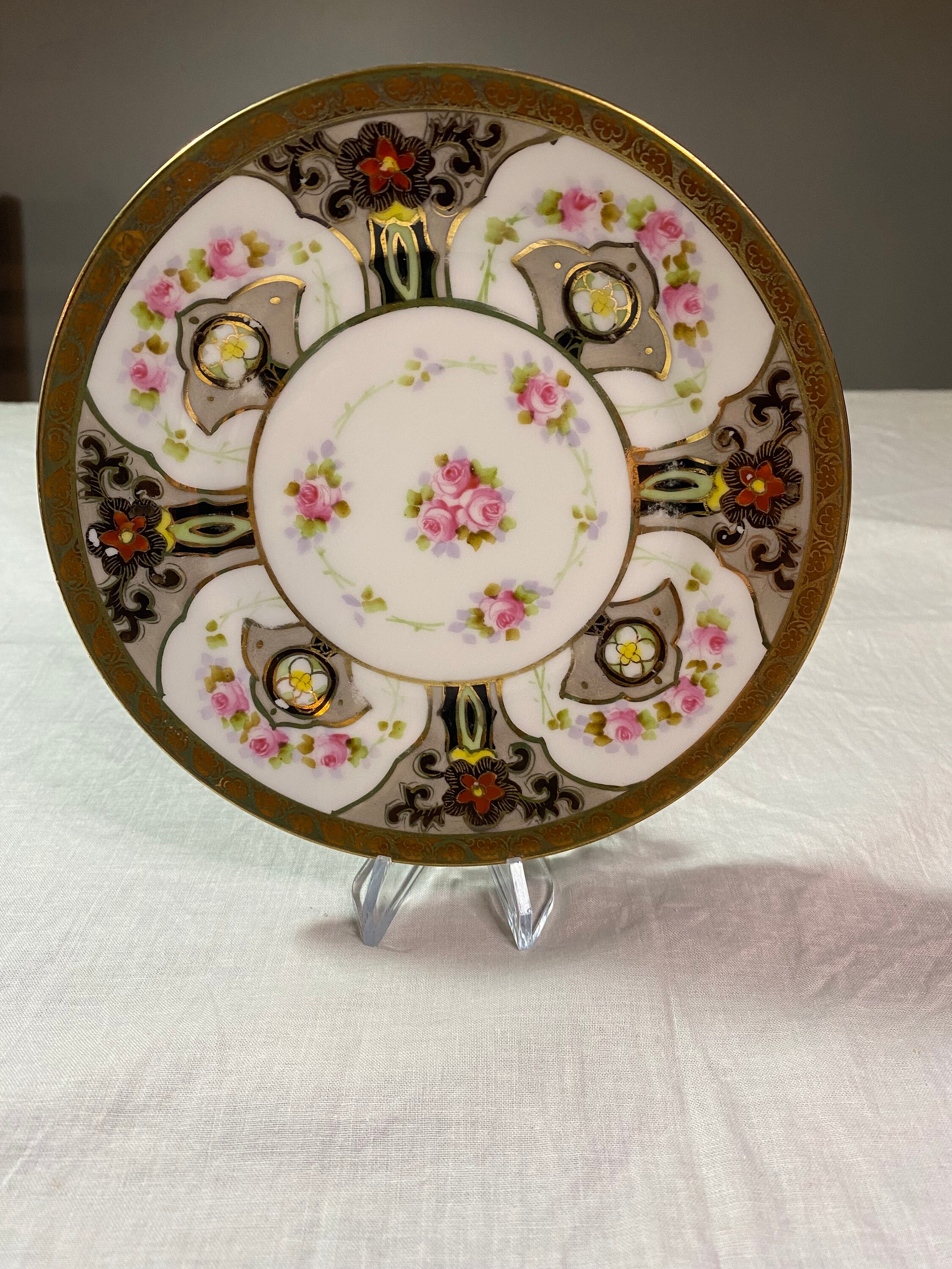 Antique Hand Painted Nippon Japanese Gilt Floral Porcelain 6” Plates ...
