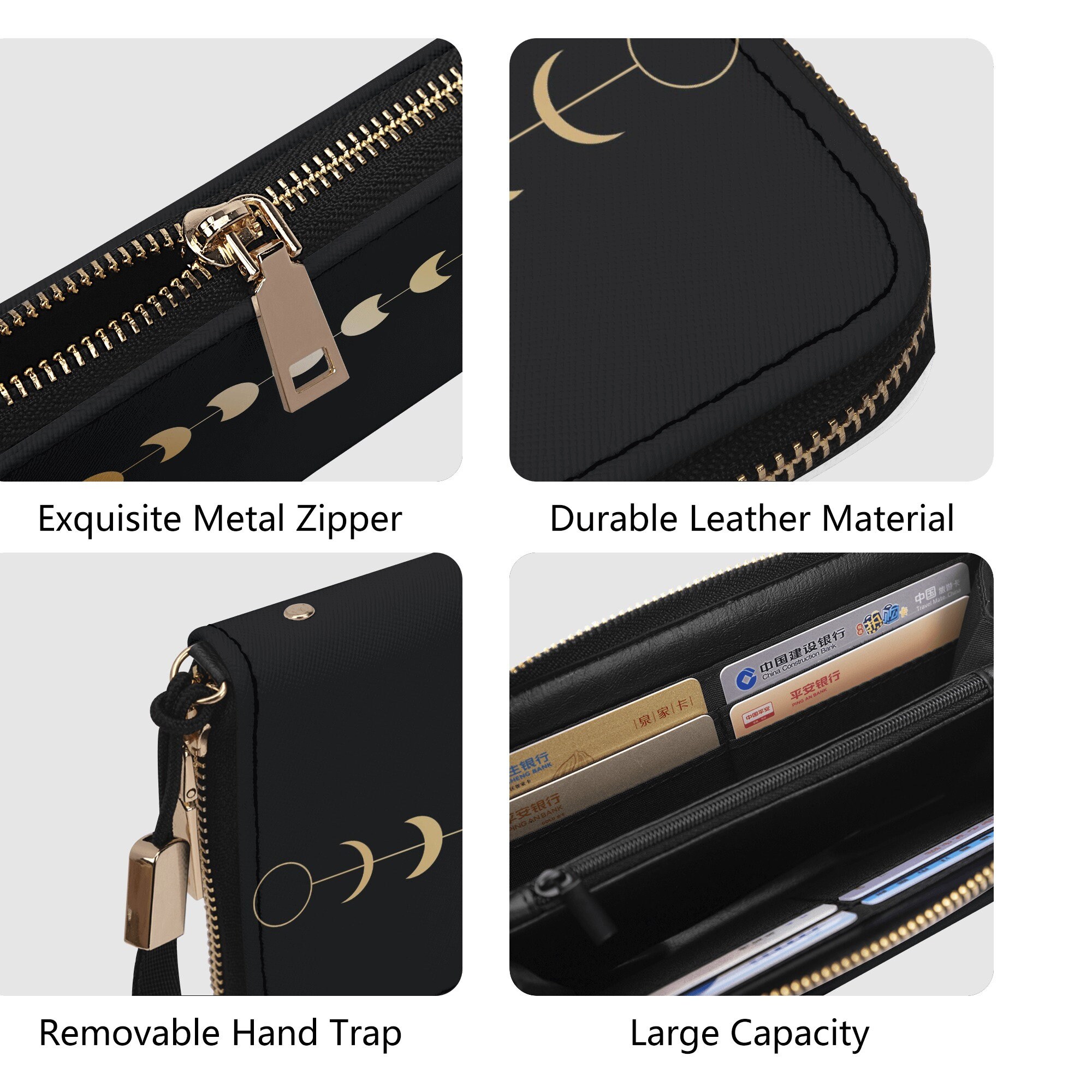Moon Phase Wallet Black and Gold Gothic Wallet Casual Clutch Wallet - Etsy
