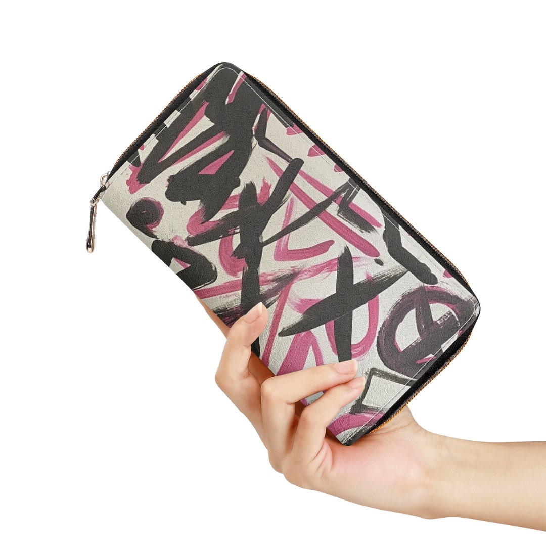 Graffiti Wallet Zipper Purse Black and Pink Urban Aesthetic - Etsy