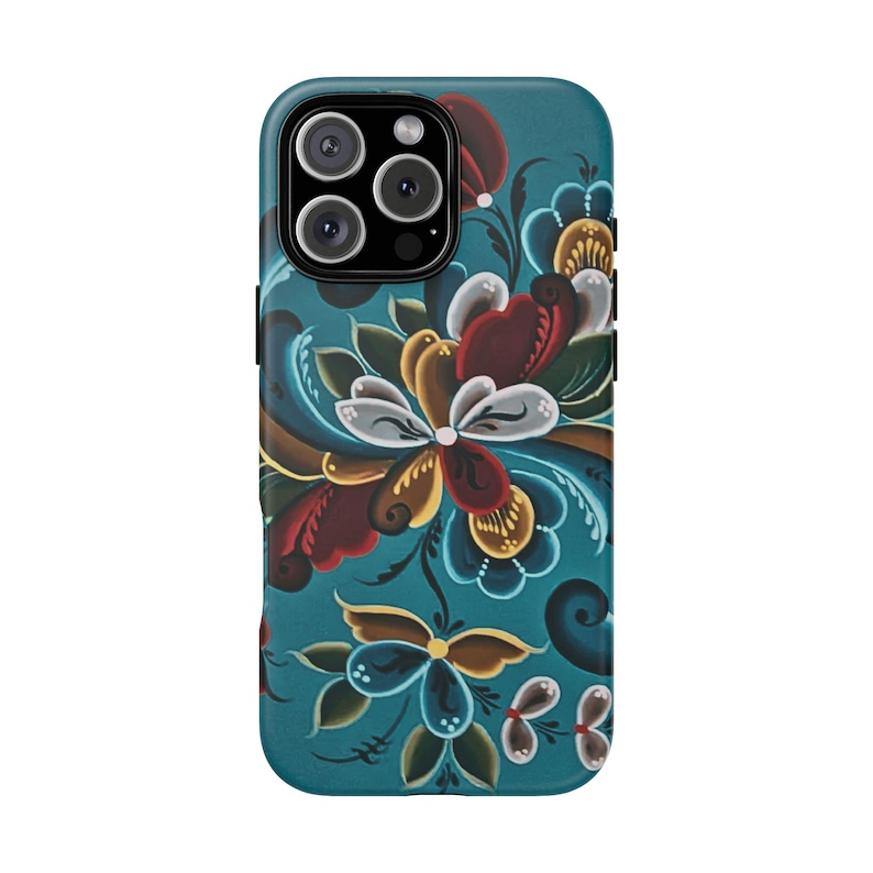 Blue ROSEMALING Phone Case - Vintage Look Rosemaling Print Scandinavian ...