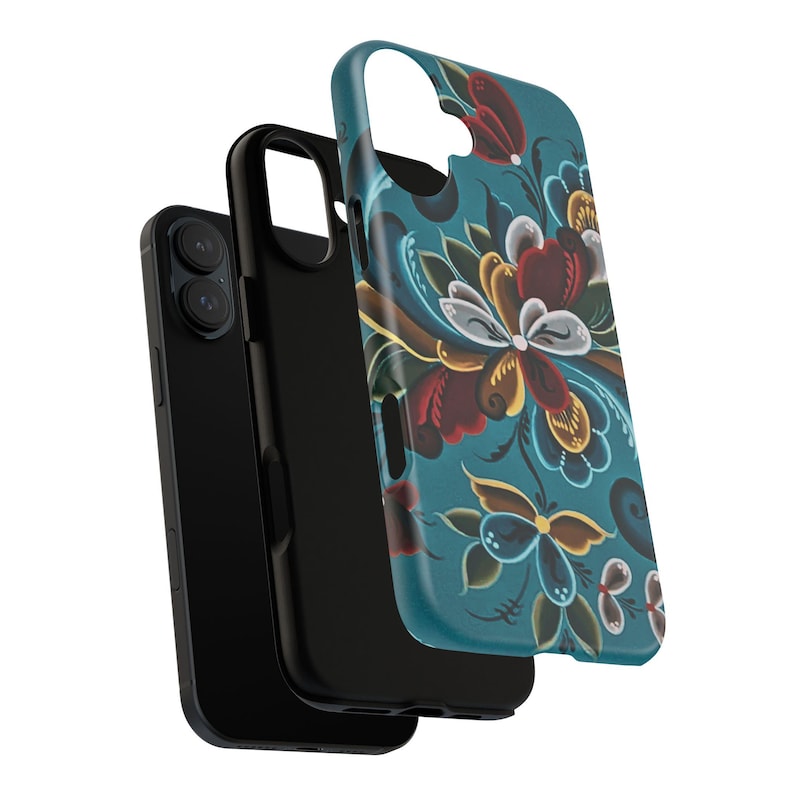 Blue ROSEMALING Phone Case - Vintage Look Rosemaling Print Scandinavian ...