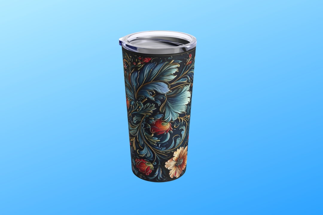 Rosemaling Coffee Tumbler 20oz Scandinavian Travel Mug Floral Insulated ...