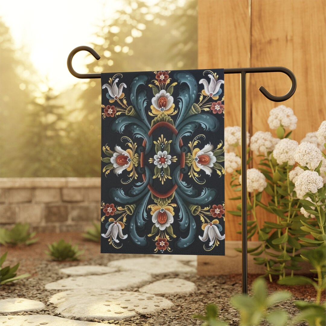 Rosemaling Garden & House Banner Norwegian Scandinavian Rosemale Yard ...