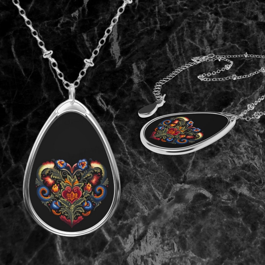 Rosemaling HEART Necklace Norwegian Scandinavian Design Jewelry Swedish ...