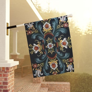 Rosemaling Garden & House Banner Norwegian Scandinavian Rosemale Yard ...