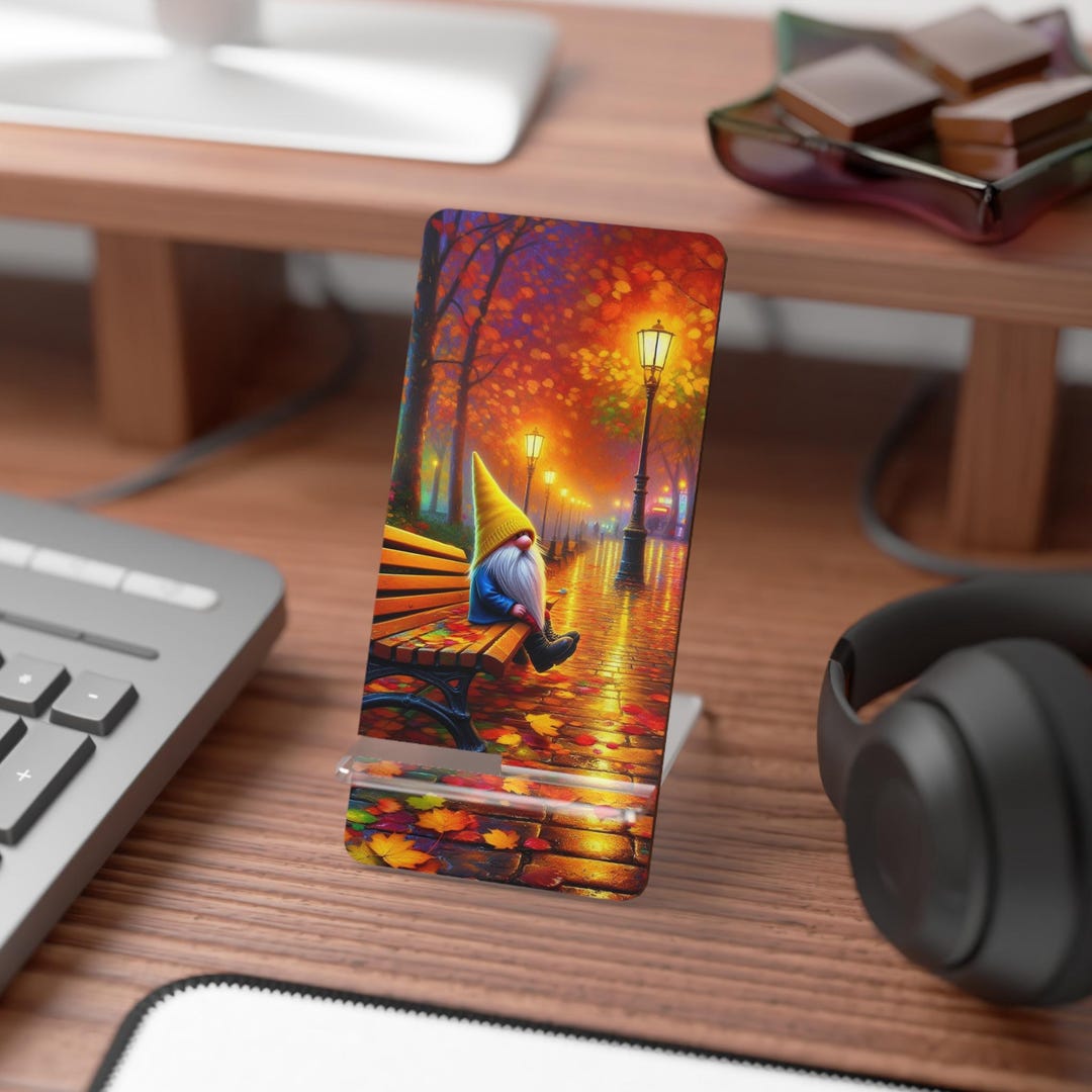 Gnome on a Park Bench Cell Phone Stand, Scandinavian Swedish Art Phone ...