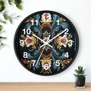 Rosemaling Wall Clock Scandinavian Norwegian Rosemaled Swedish Telemark ...