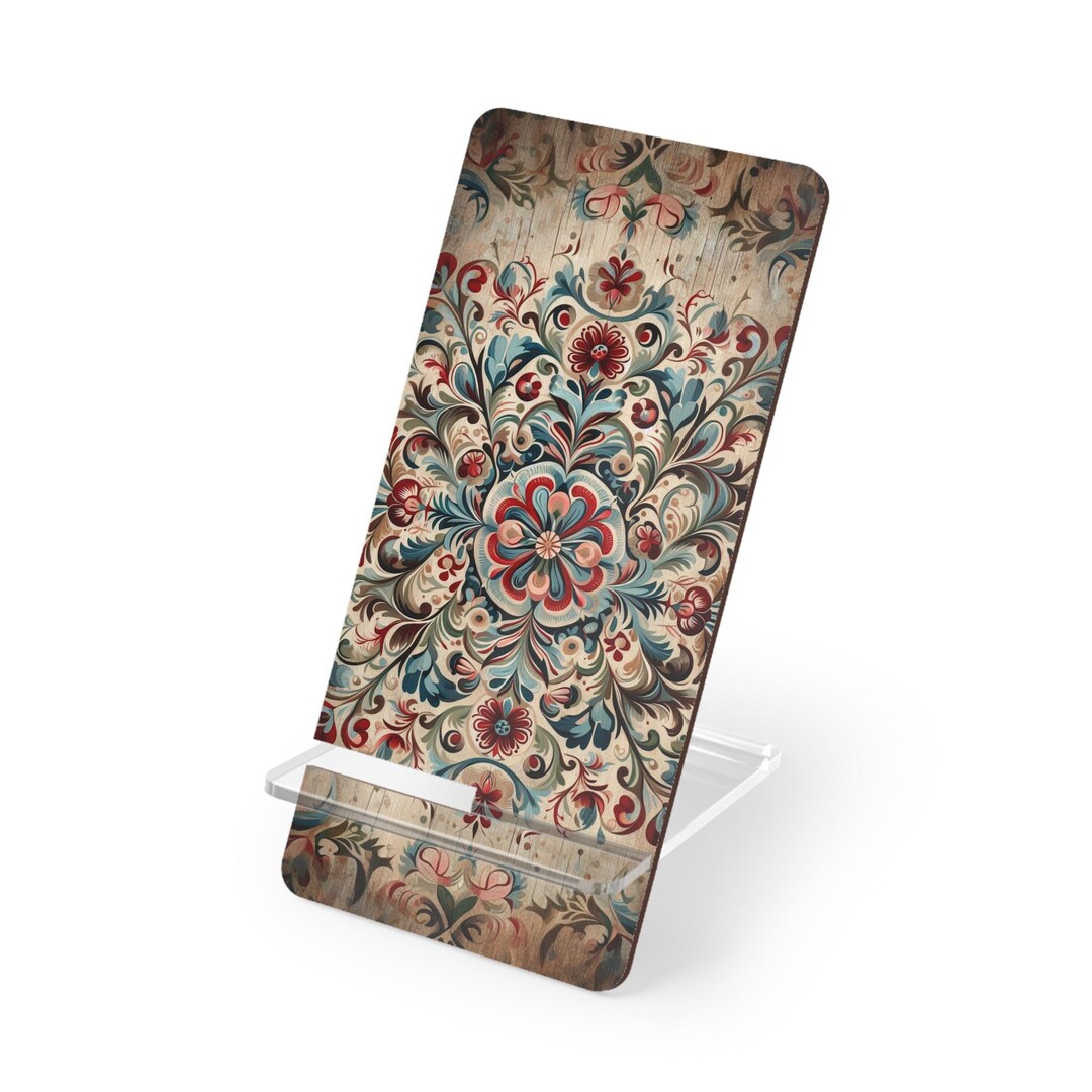 Rustic Rosemaling Cell Phone Stand, Classic Scandinavian Phone Holder ...