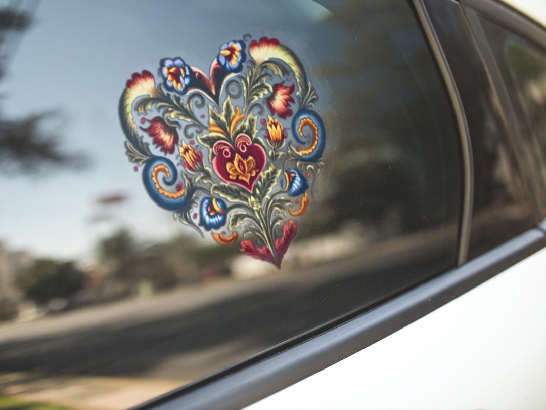 Rosemaling Heart Outdoor Sticker, Norwegian Floral Die-cut Vinyl Decal ...