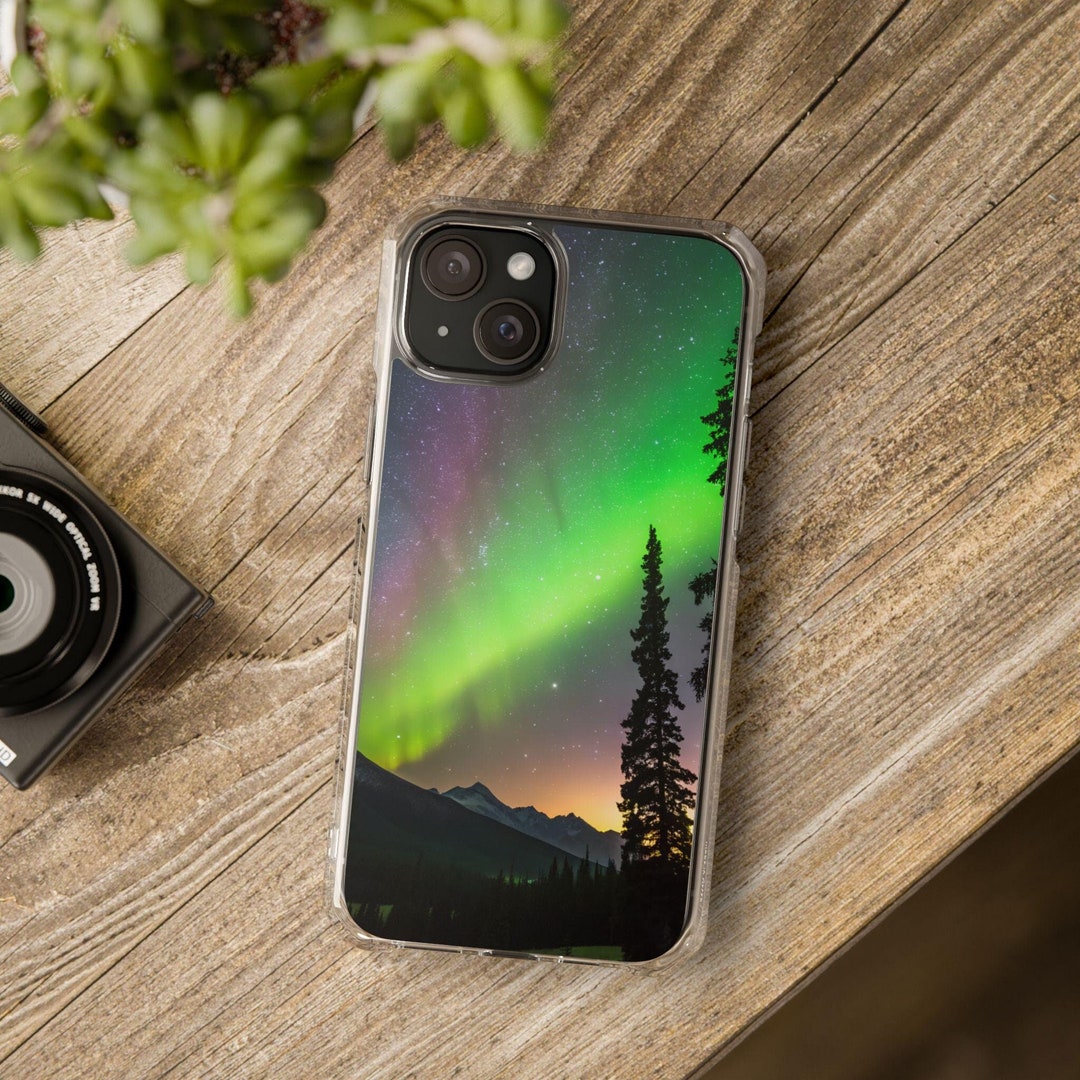 Mag-safe Aurora Borealis Forest at Night Magnetic iPhone Clear Impact ...