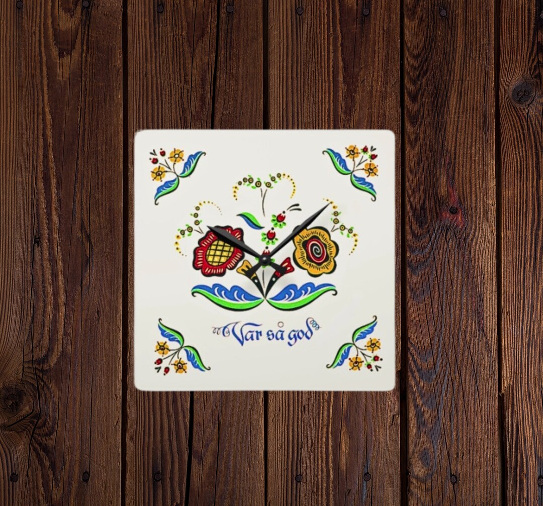 Swedish Floral Acrylic Wall Clock: Scandinavian Rosemaling Decor Var Sa ...