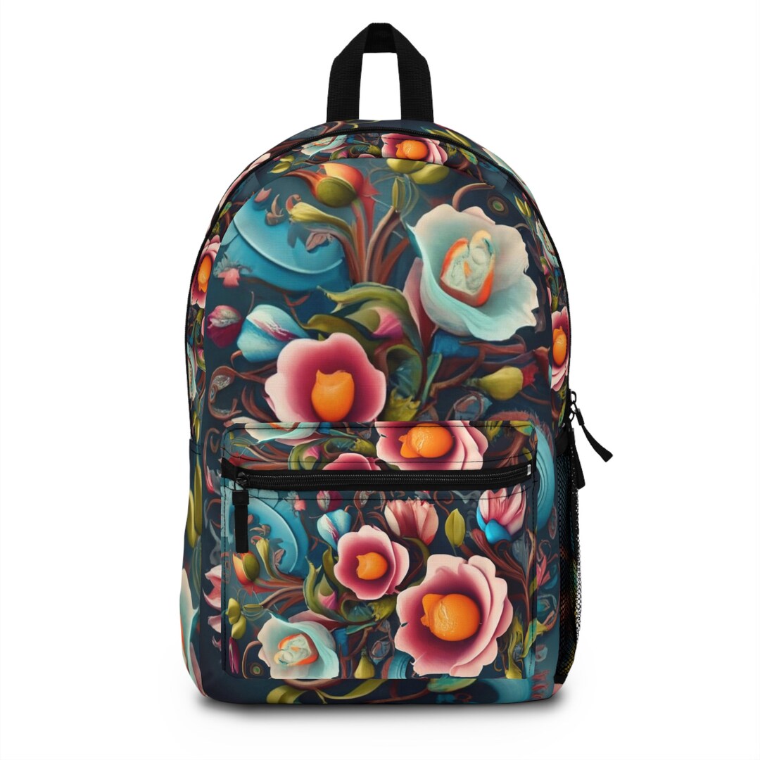 Pink Rosemaling Backpack Red Floral Waterproof Norwegian Scandinavian ...
