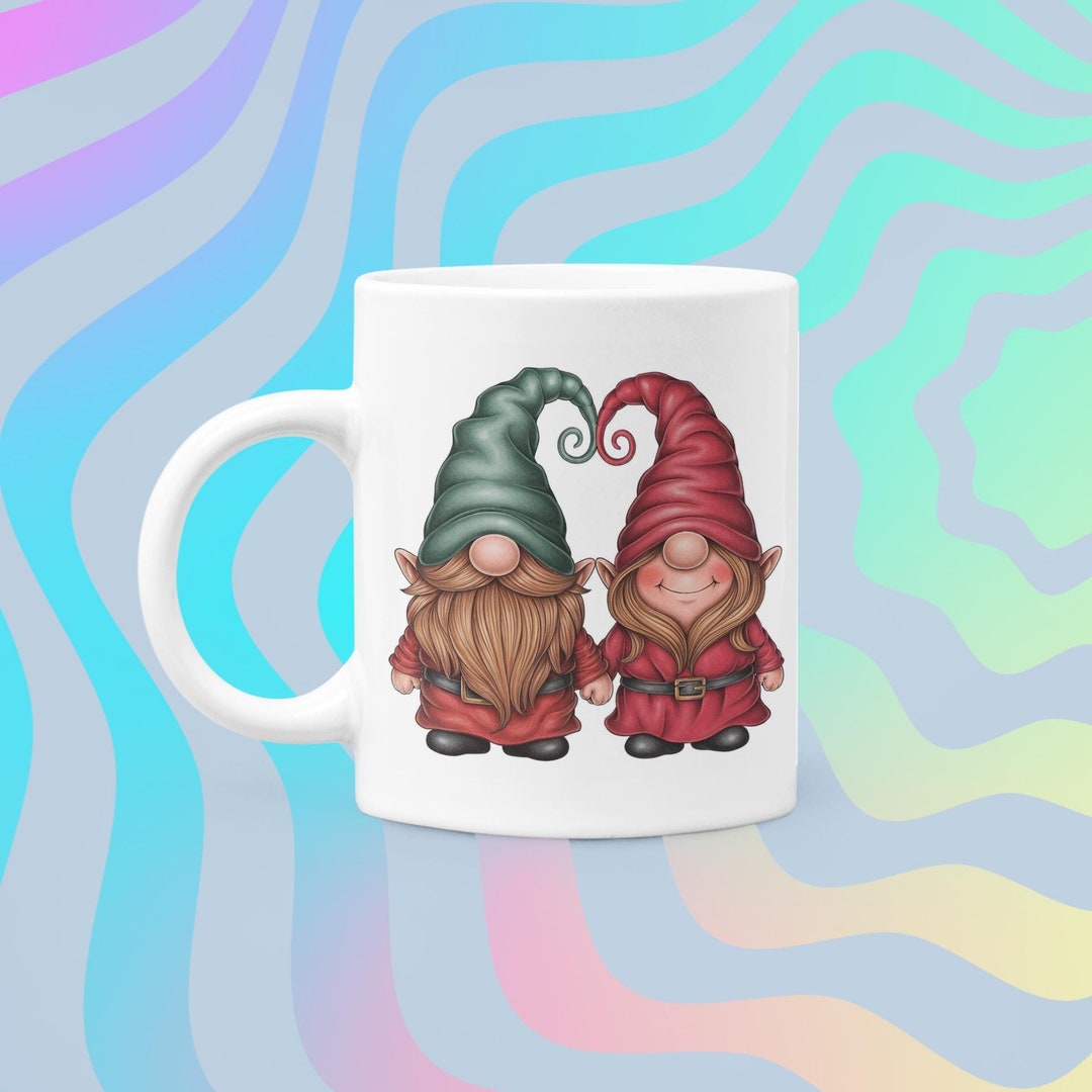 Gnomes Couple Coffee Cup Scandinavian 15 Ounce Ceramic Christmas Gift ...