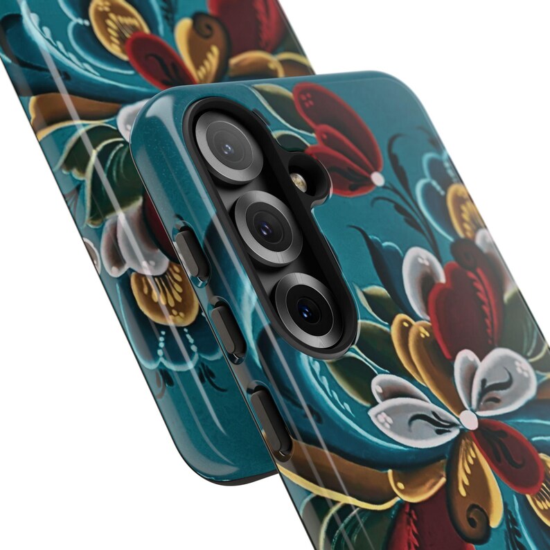 Blue ROSEMALING Phone Case - Vintage Look Rosemaling Print Scandinavian ...