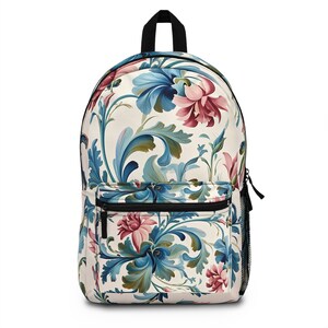 Pink Floral Rosemaling Backpack Floral Waterproof Norwegian ...