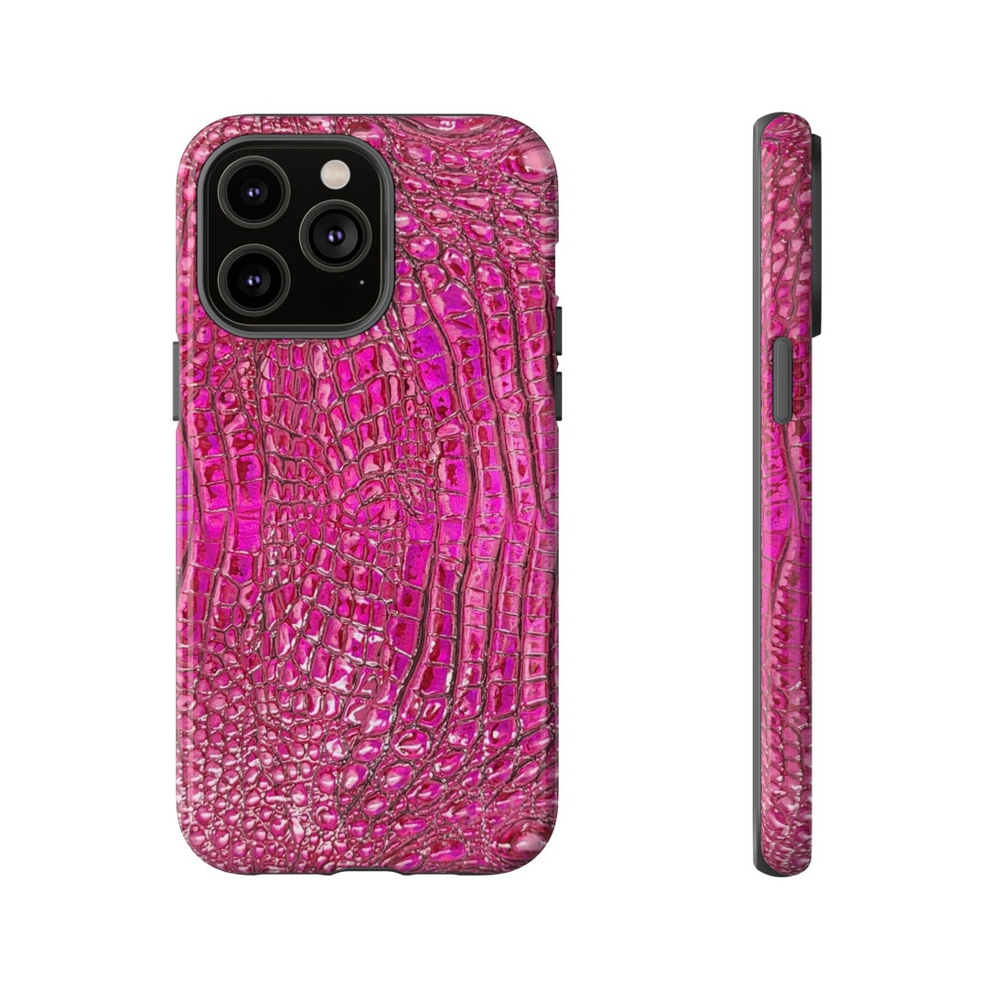 PINK Croc-skin Look Phone Case Fashion Crocodile Print Leather Look ...
