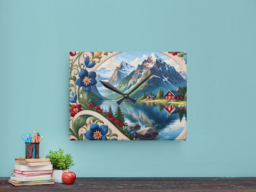 Swedish Telemark Acrylic Wall Clock: Scandinavian Rosemaling Decor - Etsy
