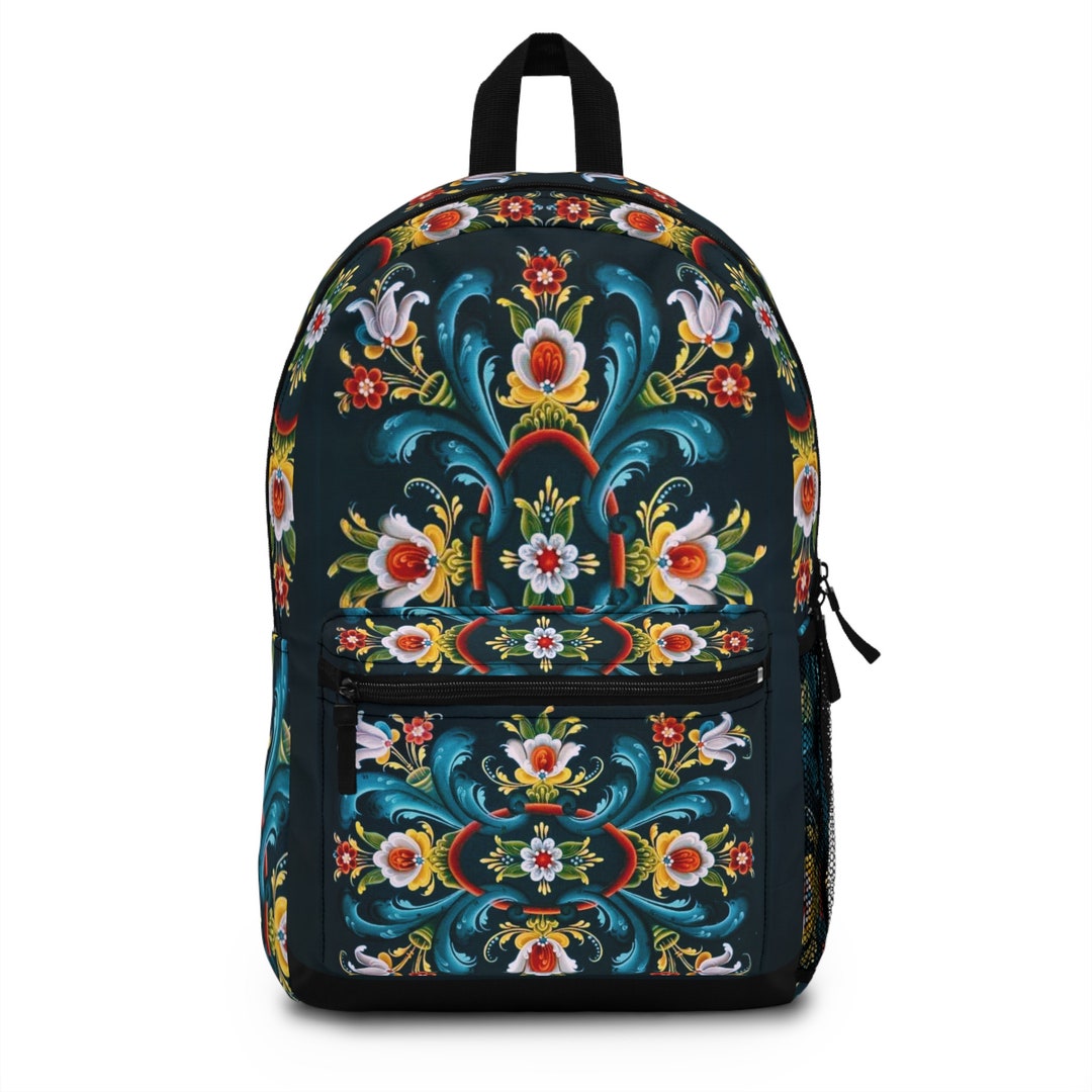 Floral Rosemaling Backpack: Waterproof Norwegian Book Bag - Etsy